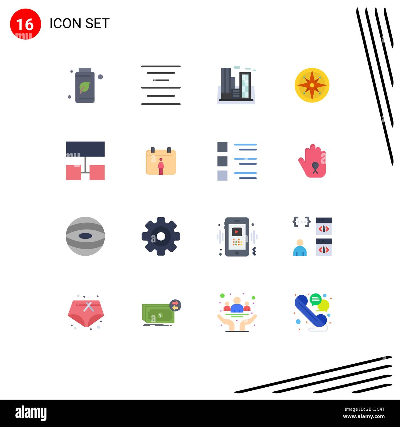 Mobile Interface Flat Color Set of 16 Pictograms of layout, navigator ...