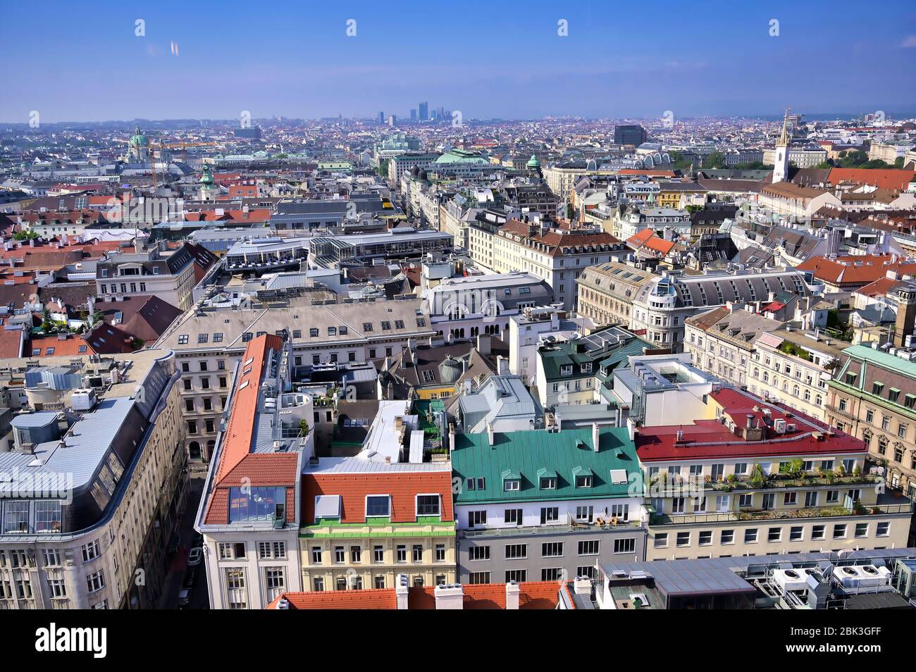 An aerial view of Vienna, Austria from St. Stephen's Cathedral Stock ...
