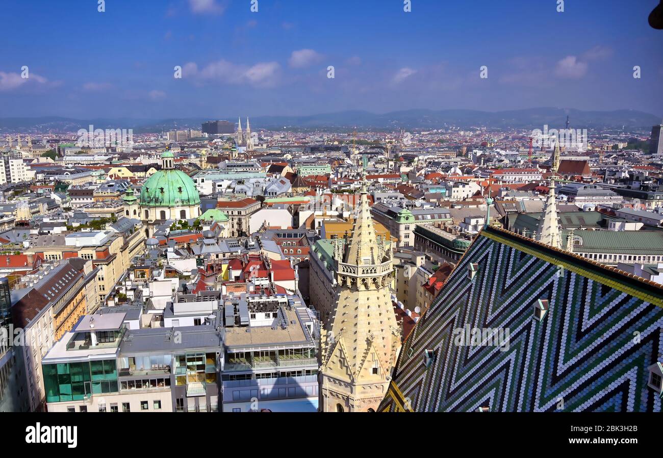 An aerial view of Vienna, Austria from St. Stephen's Cathedral Stock ...