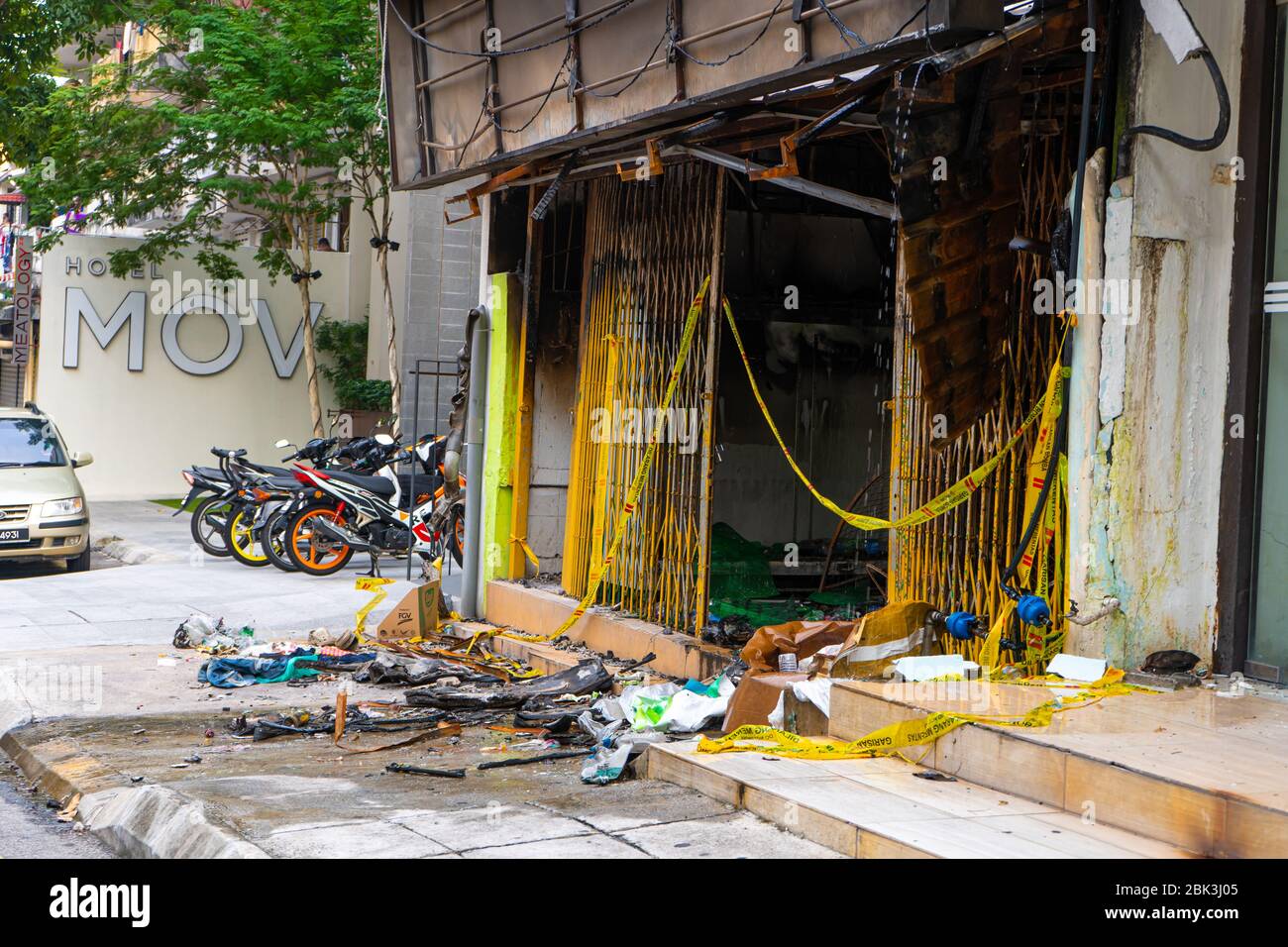 Burnt grocery store. Fire in the buildin Stock Photo - Alamy