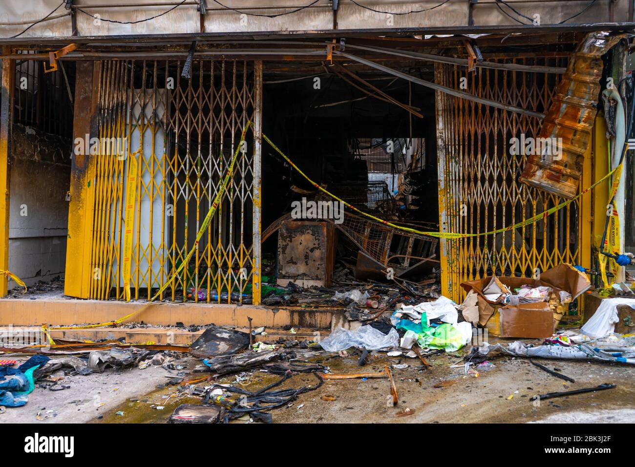 Burnt grocery store. Fire in the buildin Stock Photo - Alamy