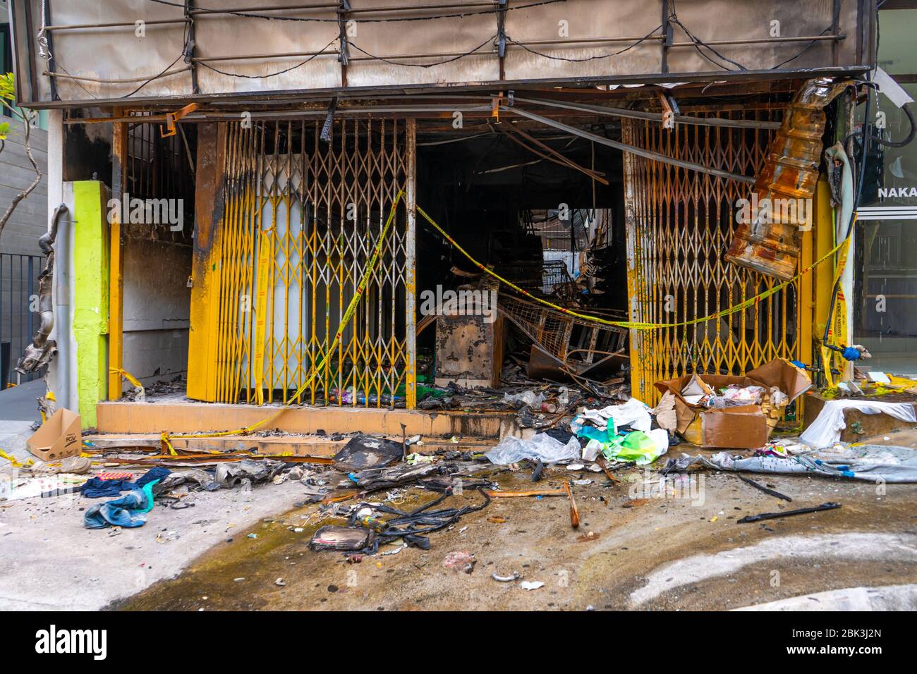 Burnt grocery store. Fire in the buildin Stock Photo - Alamy