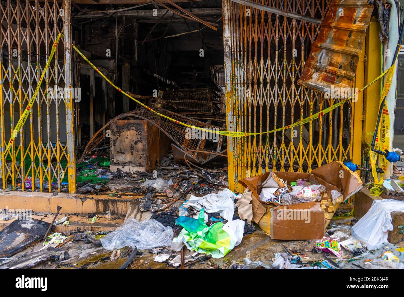 Burnt grocery store. Fire in the buildin Stock Photo - Alamy