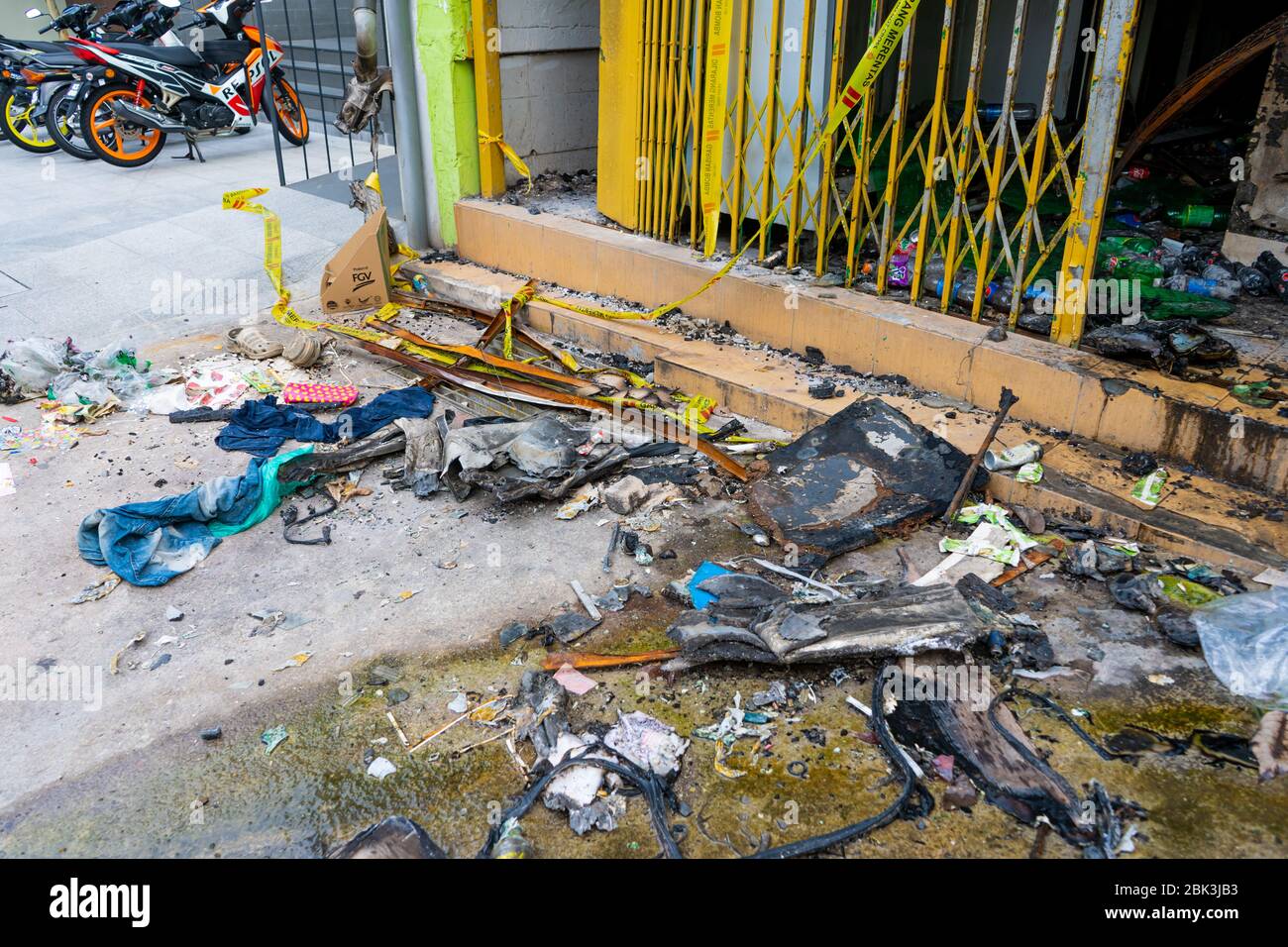 Burnt grocery store. Fire in the buildin Stock Photo - Alamy