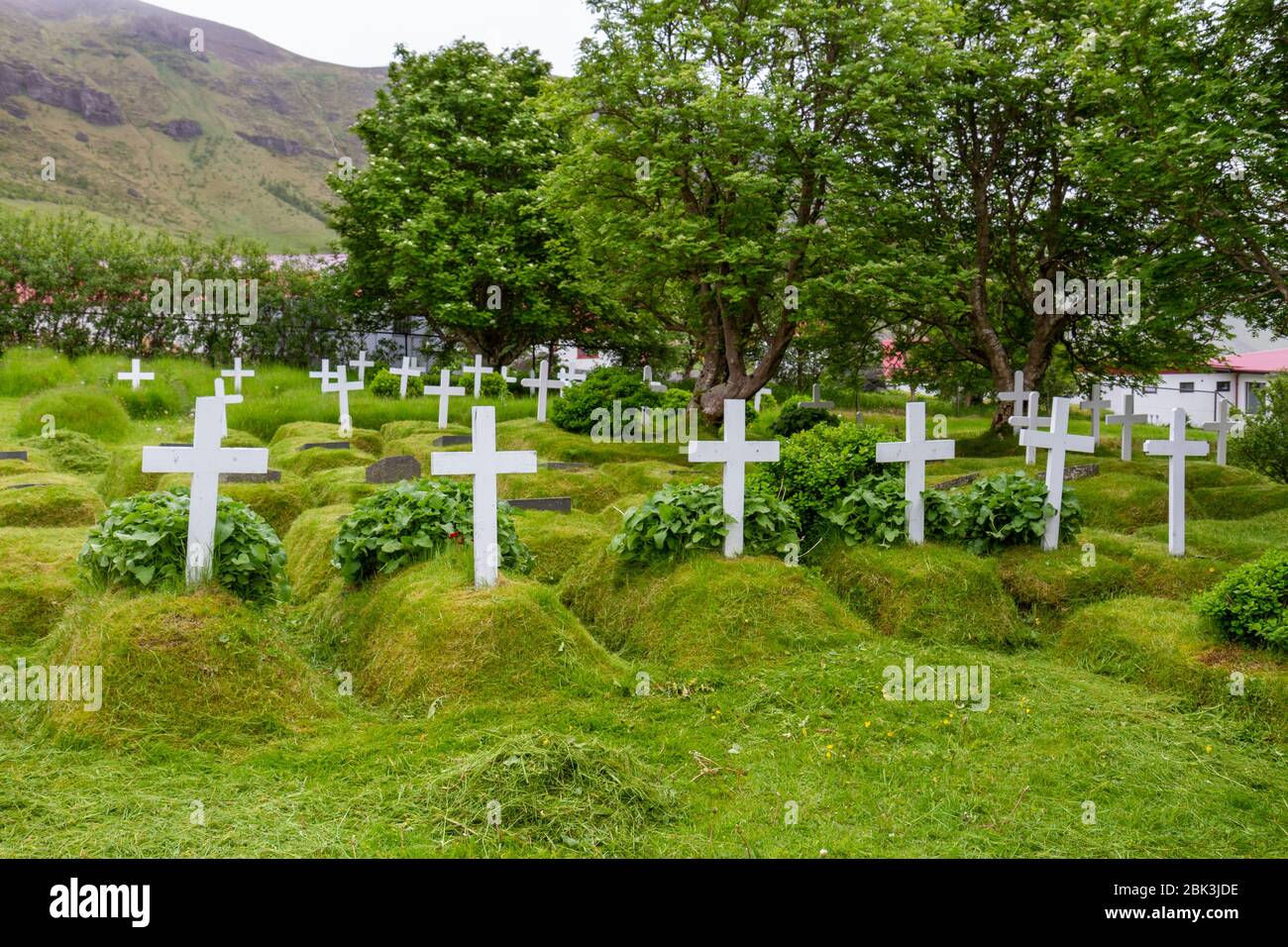 Burial mounds for graves in the Hofskirkja church graveyard, a ...