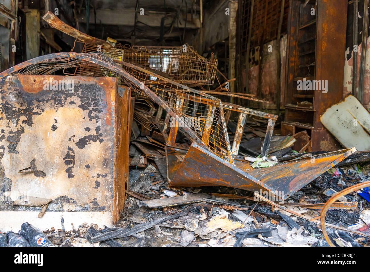 Burnt grocery store. Fire in the buildin Stock Photo - Alamy