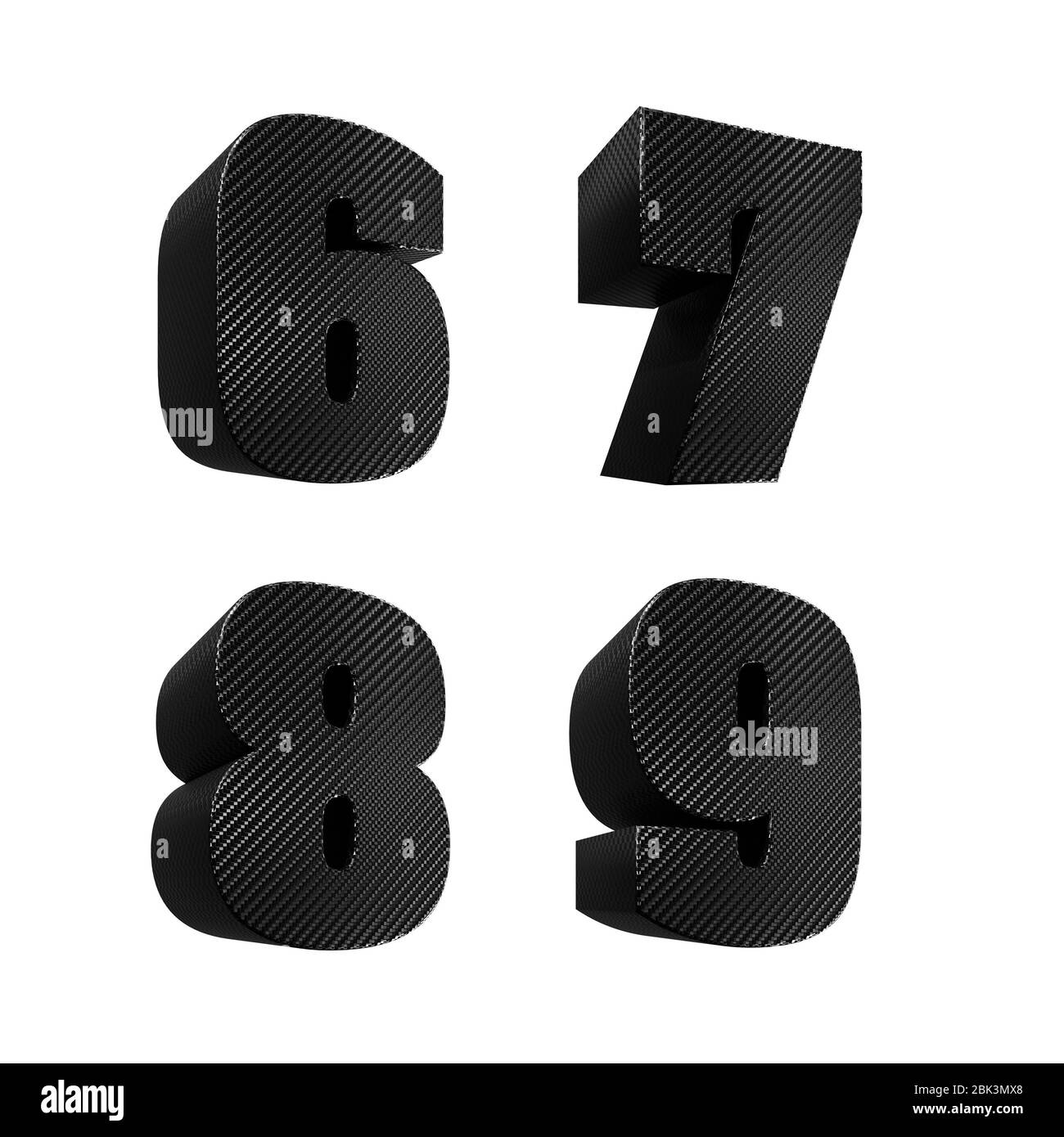 3d rendering of set of black carbon fiber texture digits, digit 6 to 9 ...