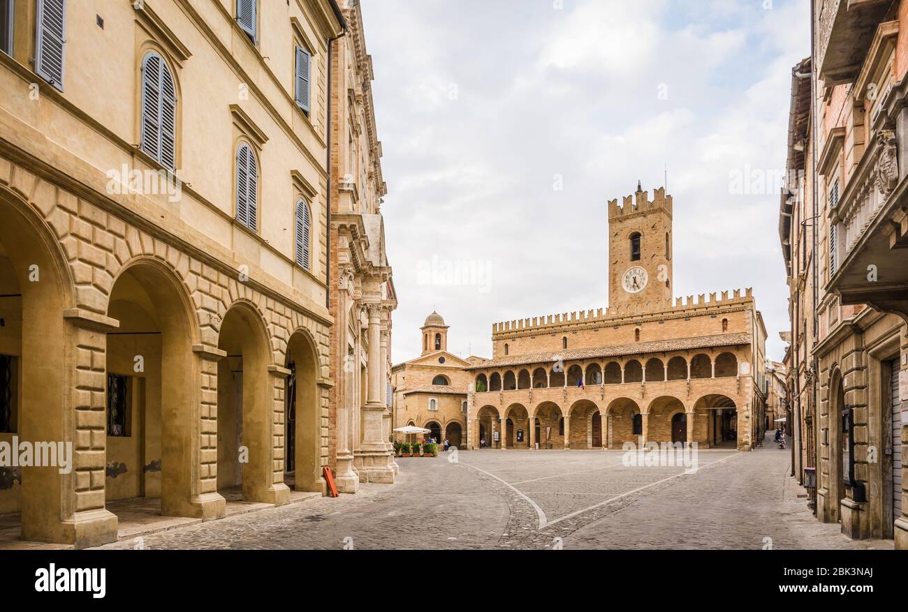 The triangular main piazza of Offida Village, one of the finest ...