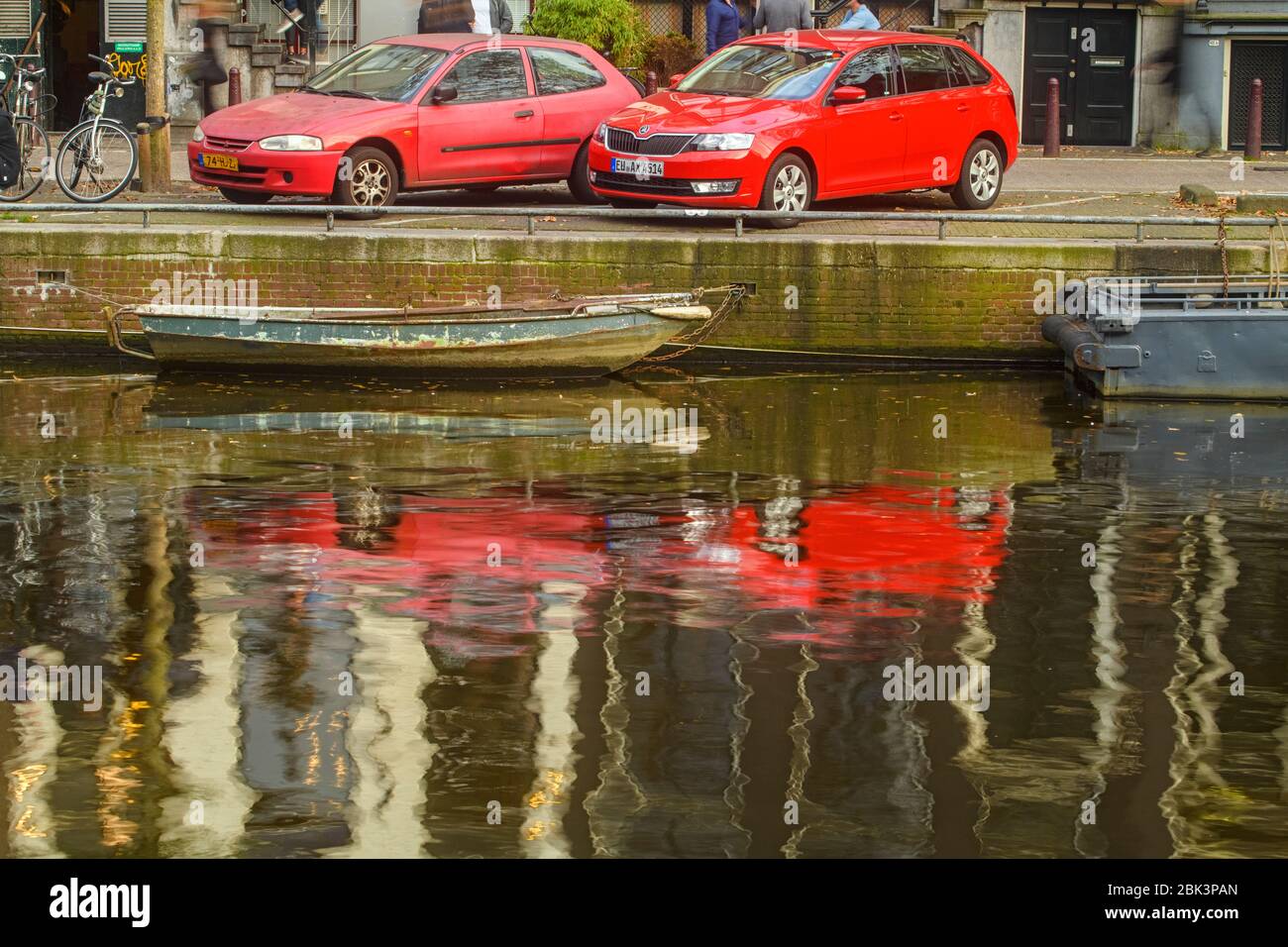 Canal and parked cars, Amsterdam, North Holland, Netherlands Stock ...