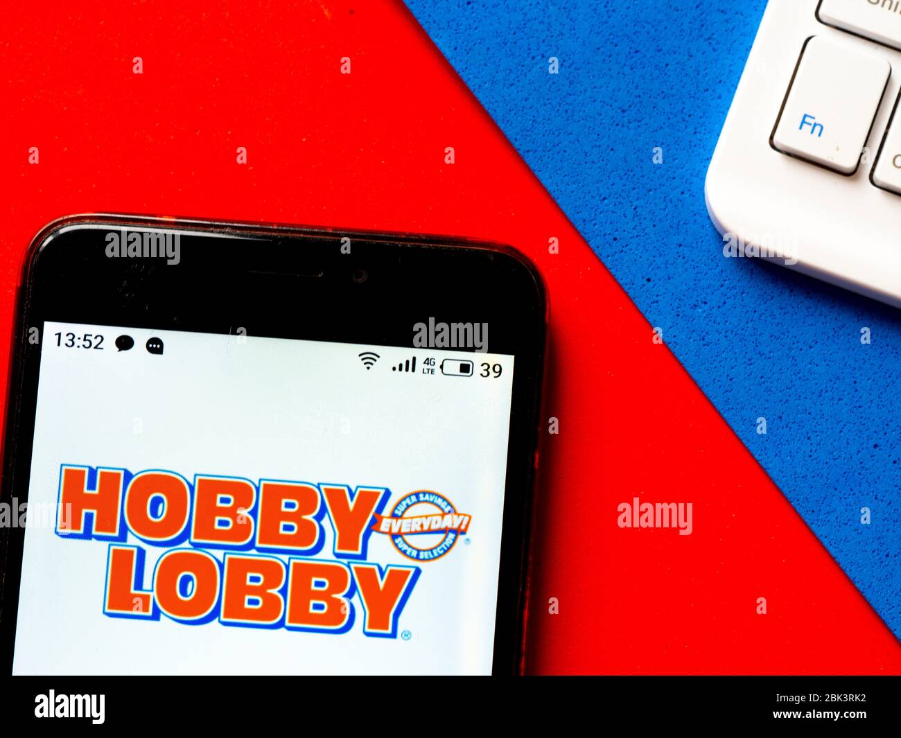 In this photo illustration a Hobby Lobby logo is seen displayed on a ...