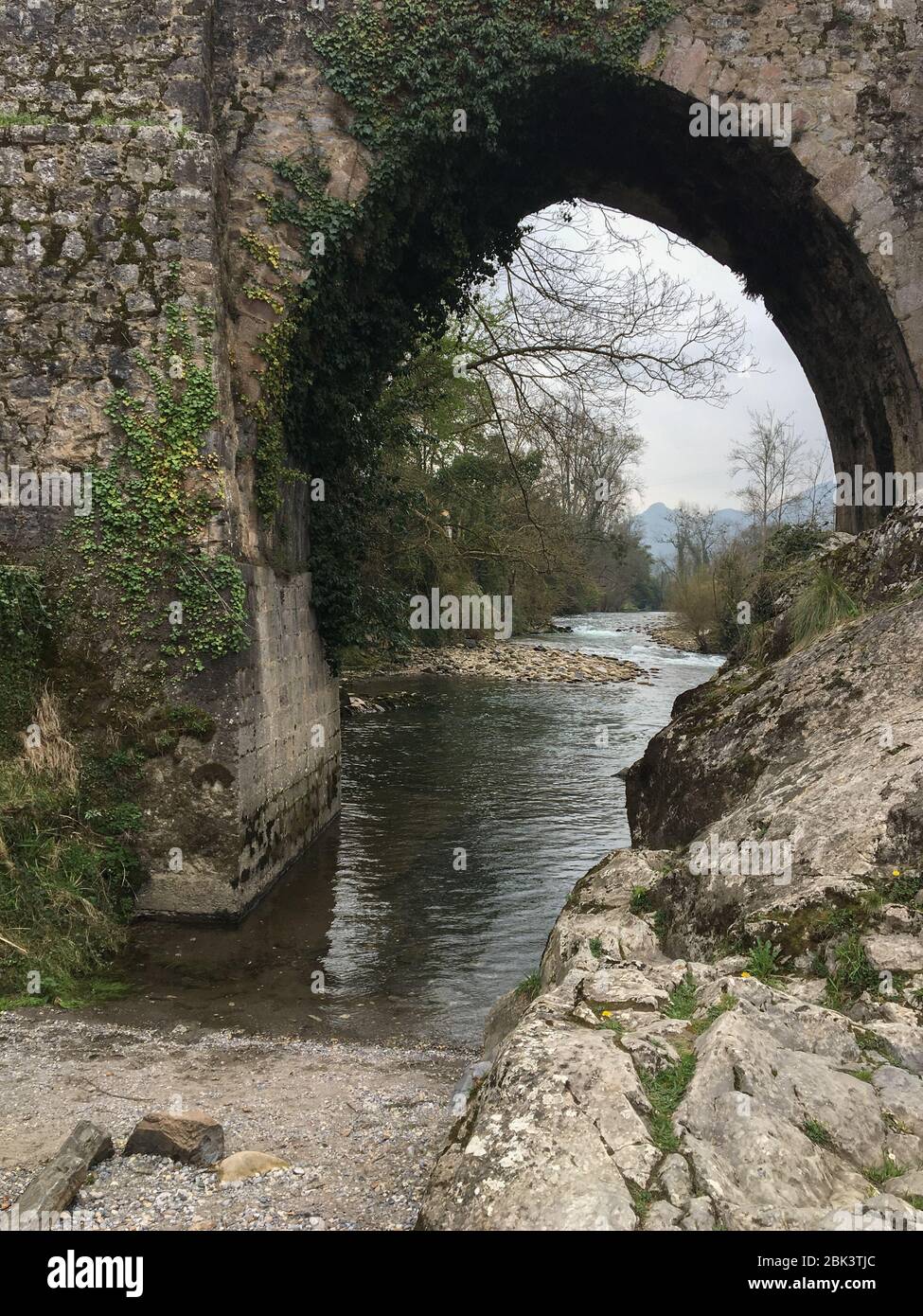 Roman stone bridge over the Sella river in Cangas de Onis, known as the ...