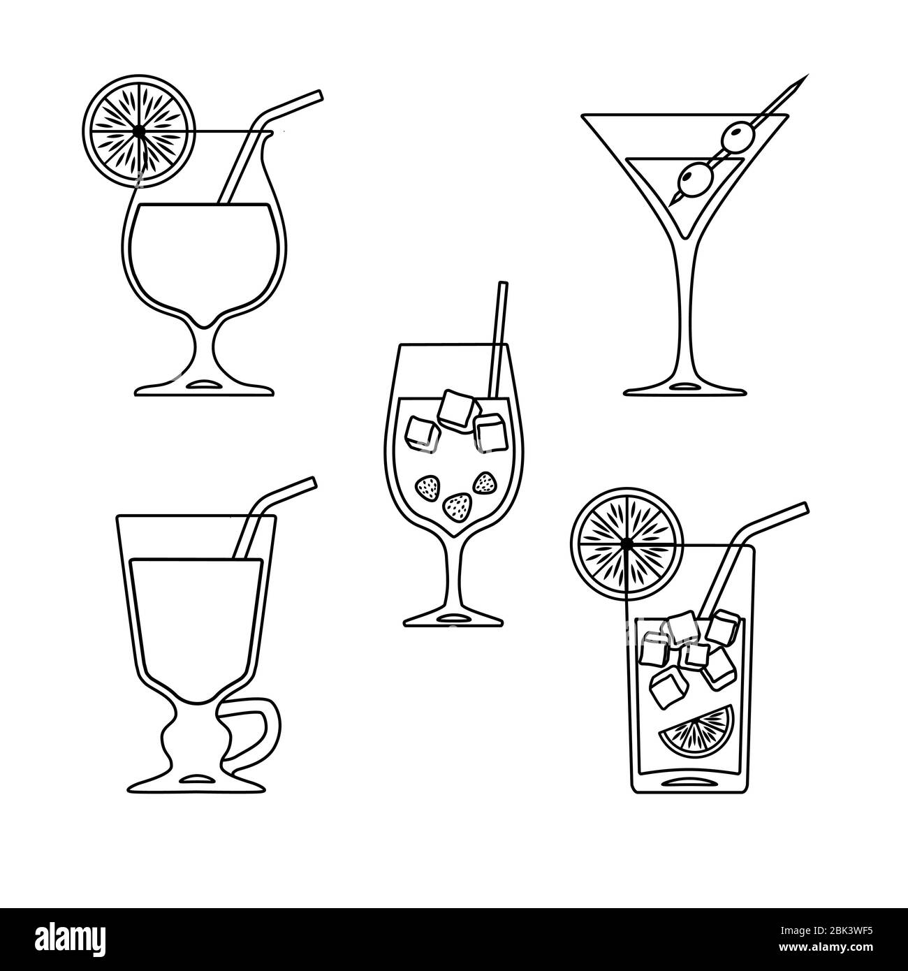 Set of cocktails line art design on white background. Vector ...