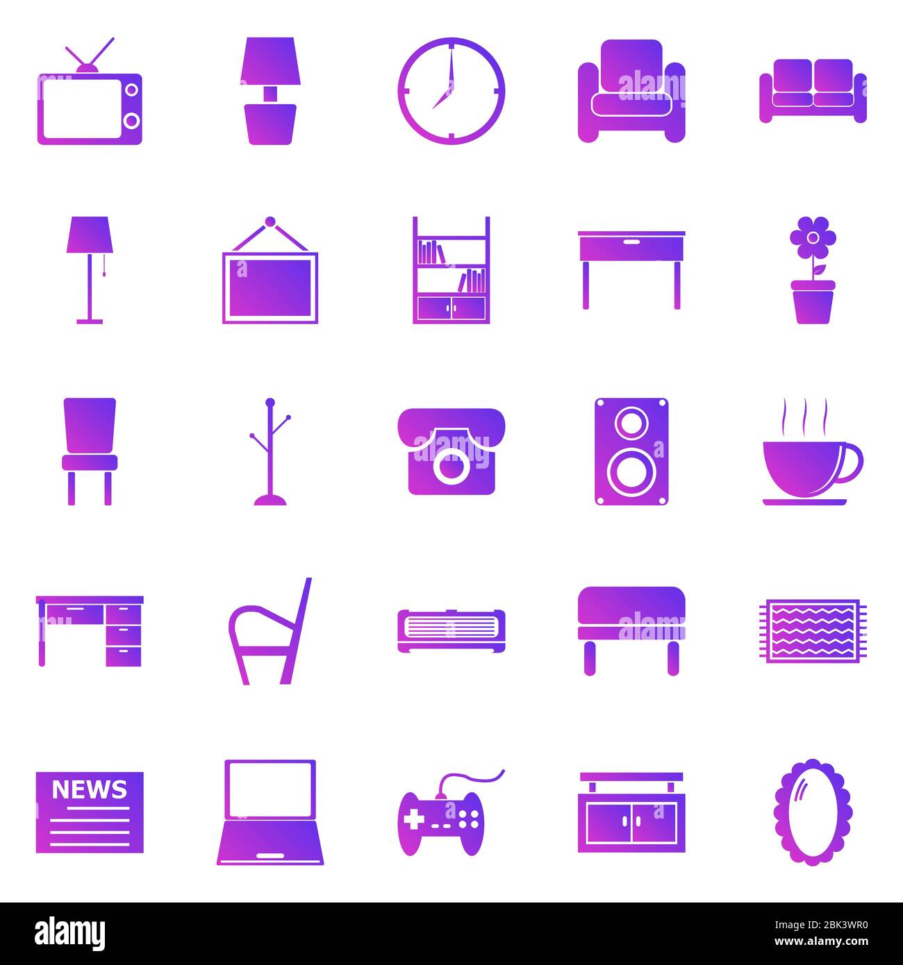 Living room gradient icons on white background, stock vector Stock ...