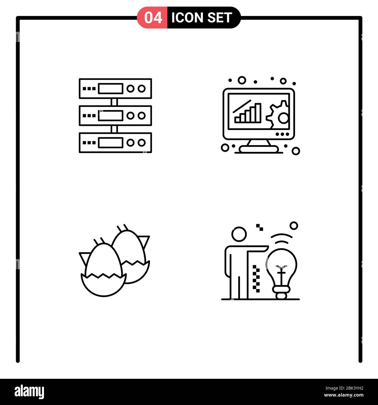 4 Universal Line Signs Symbols of server, egg, cloud, data analytics ...
