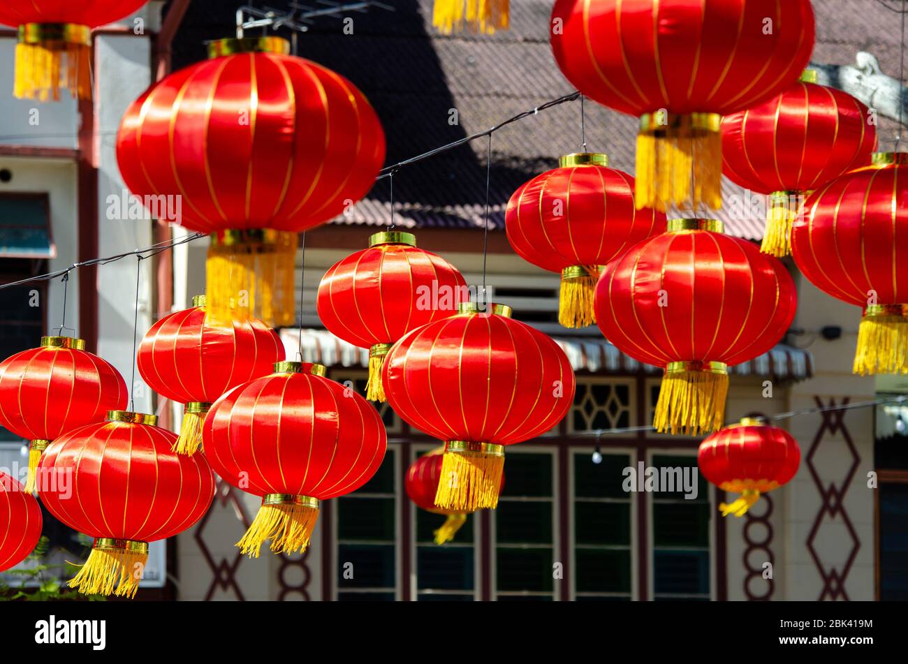 Chinese new year red lantern in morning Stock Photo - Alamy