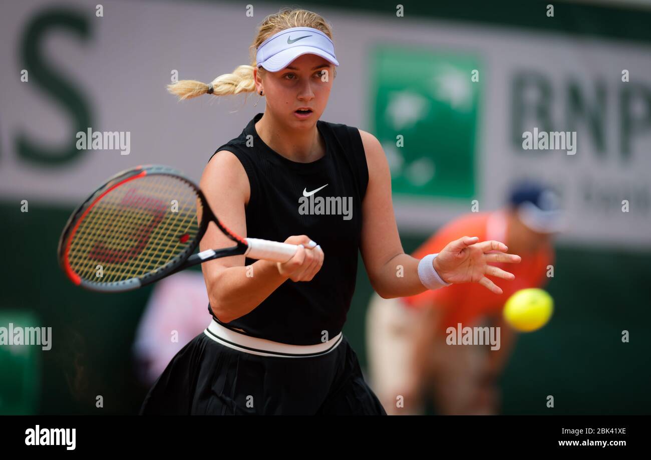 Anastasia Potapova of Russia in action during her first-round match at ...