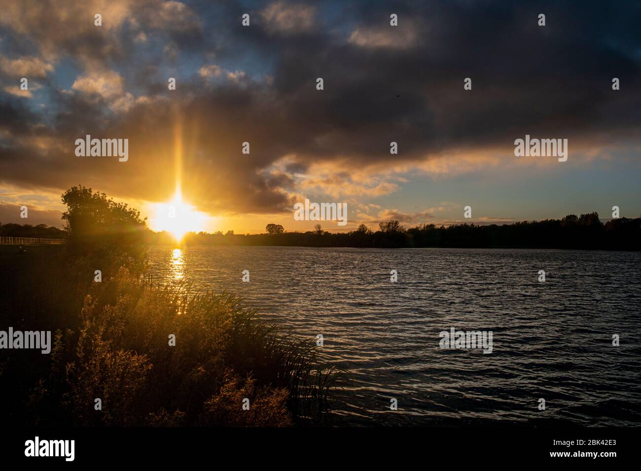 Sunset on the lake on a warn Autumn evening at Craigavon lakes Stock ...