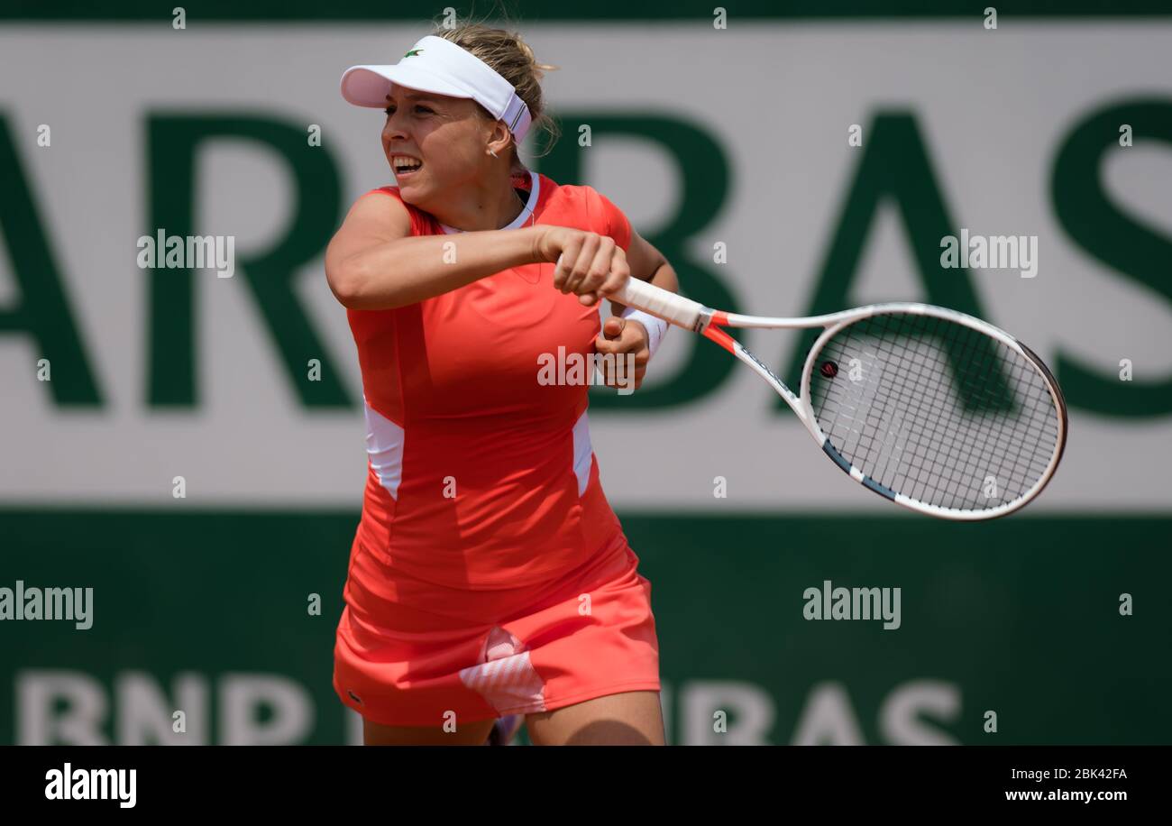 Anett Kontaveit of Estonia playing doubles at the 2019 Roland Garros ...