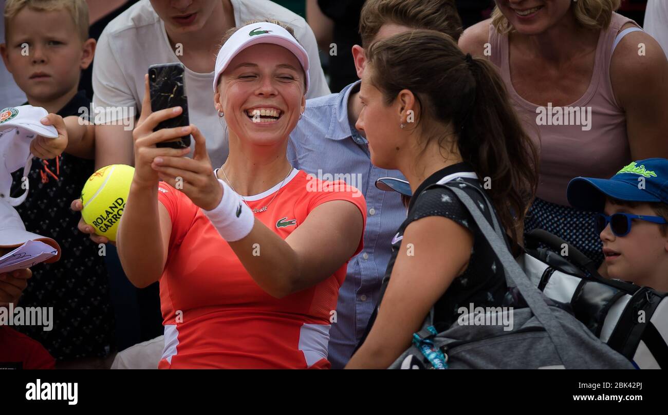 Anett Kontaveit of Estonia & Daria Kasatkina of Russia play doubles at ...