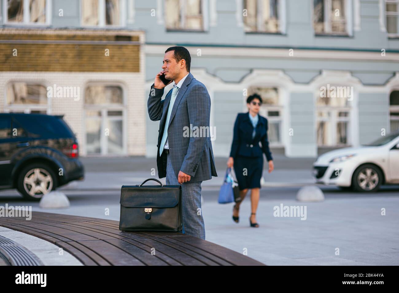 Moscow, Russia - MAY 28, 2018: Happy businessman in a classic gray suit ...