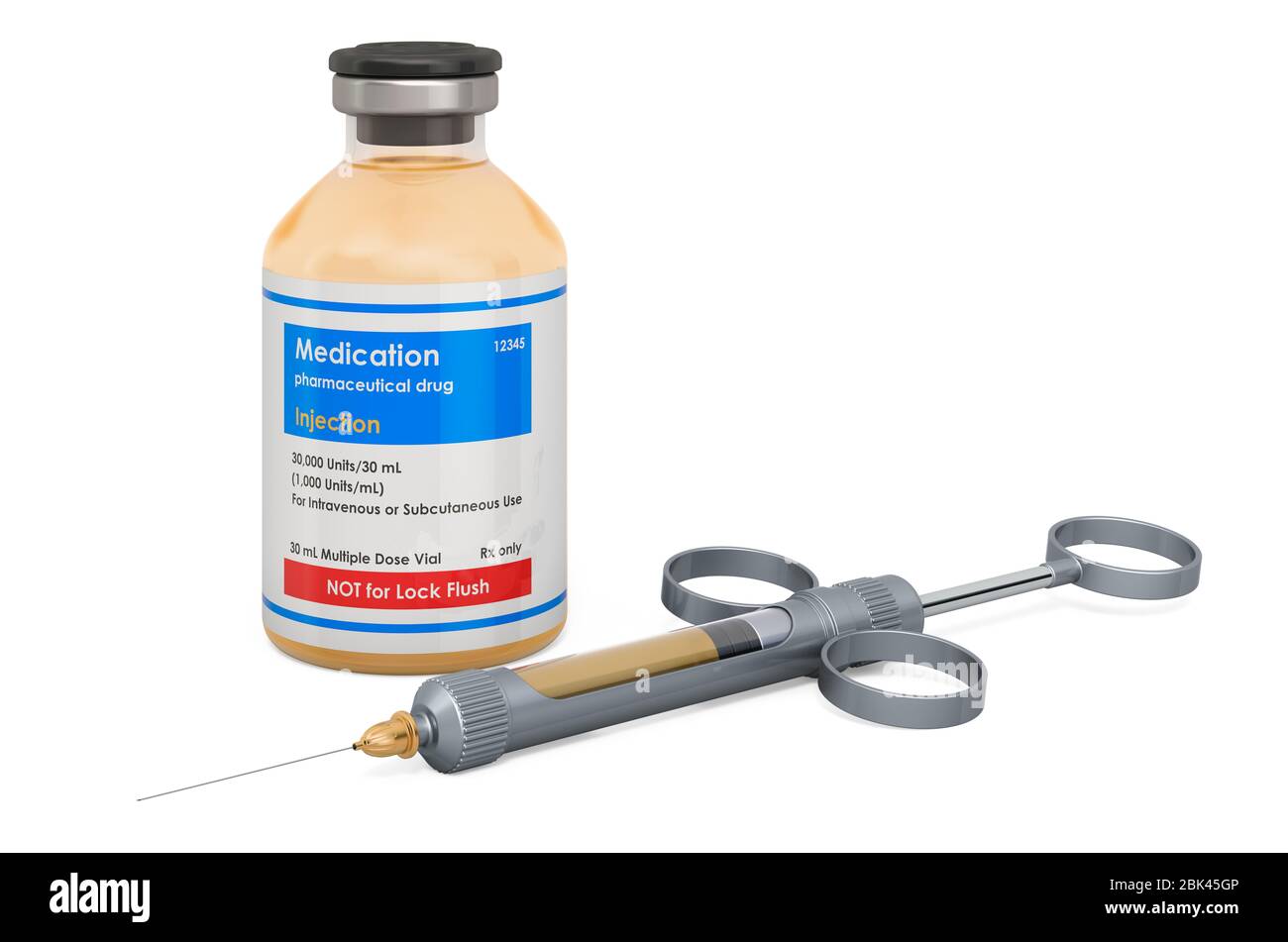 Syringe and medicament bottles with drug for injection. 3D rendering ...