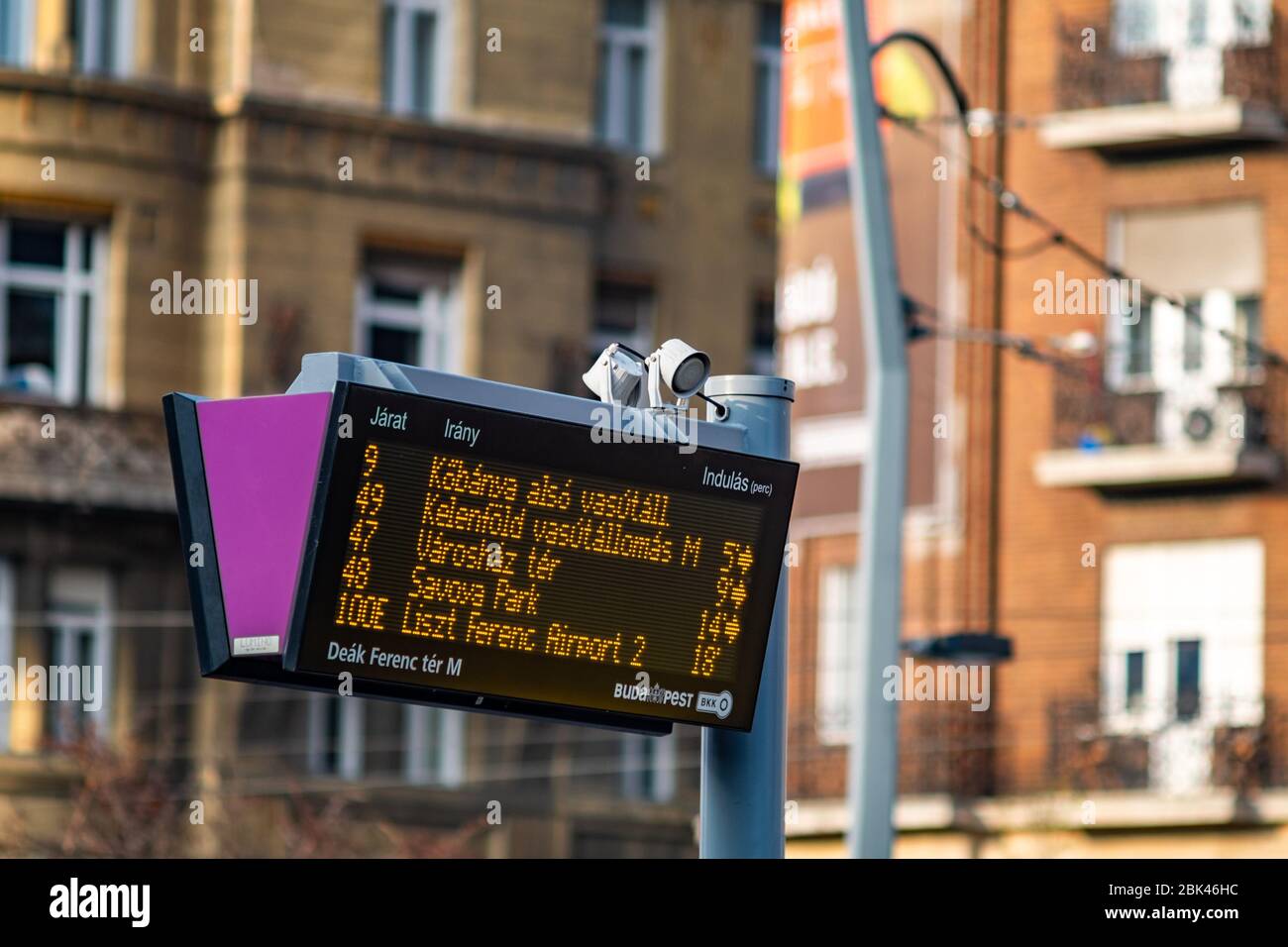Budapest / Hungary - October 20, 2018: Digital bus stop timetable ...