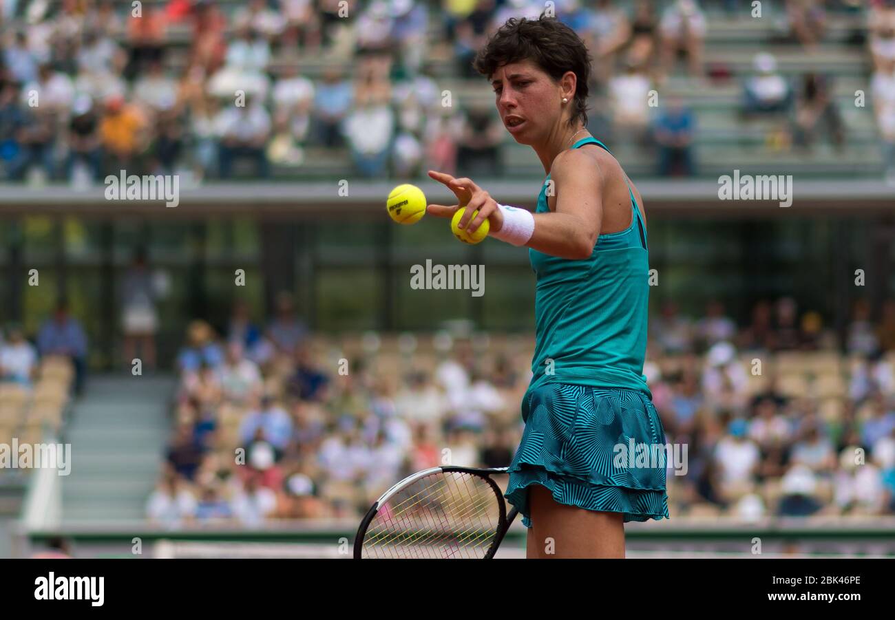 Carla Suarez Navarro of Spain in action during her third-round match at ...