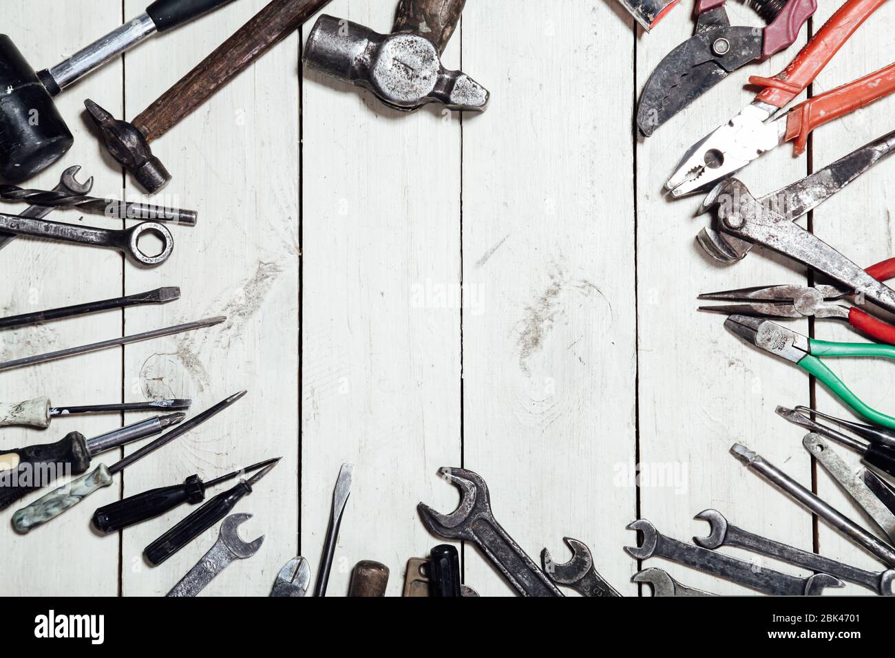 construction tools for repair hammers screwdriver drill keys Stock ...