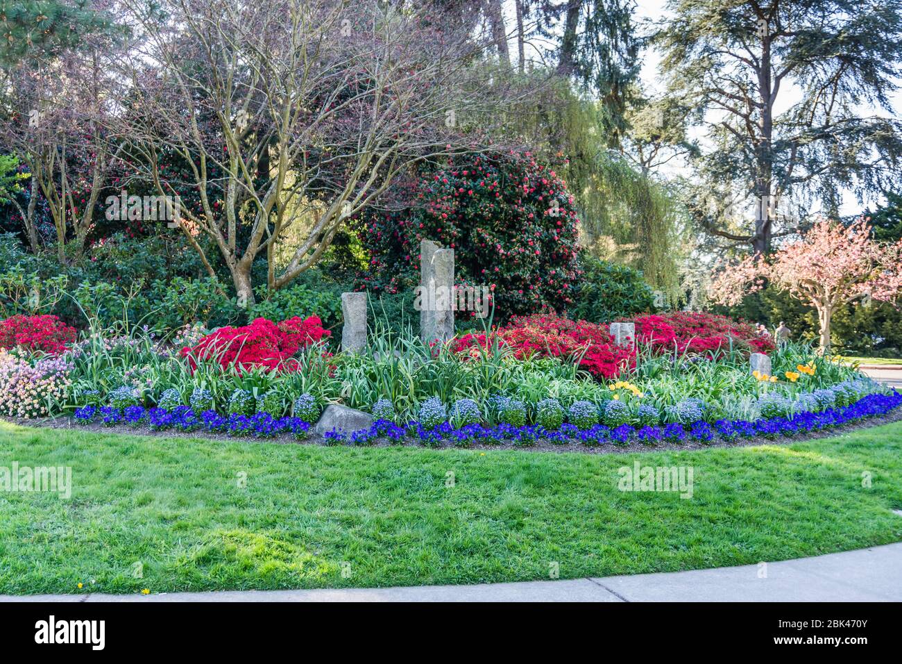 A garden at the entrances to Seward Park in Seattle, Washington Stock ...