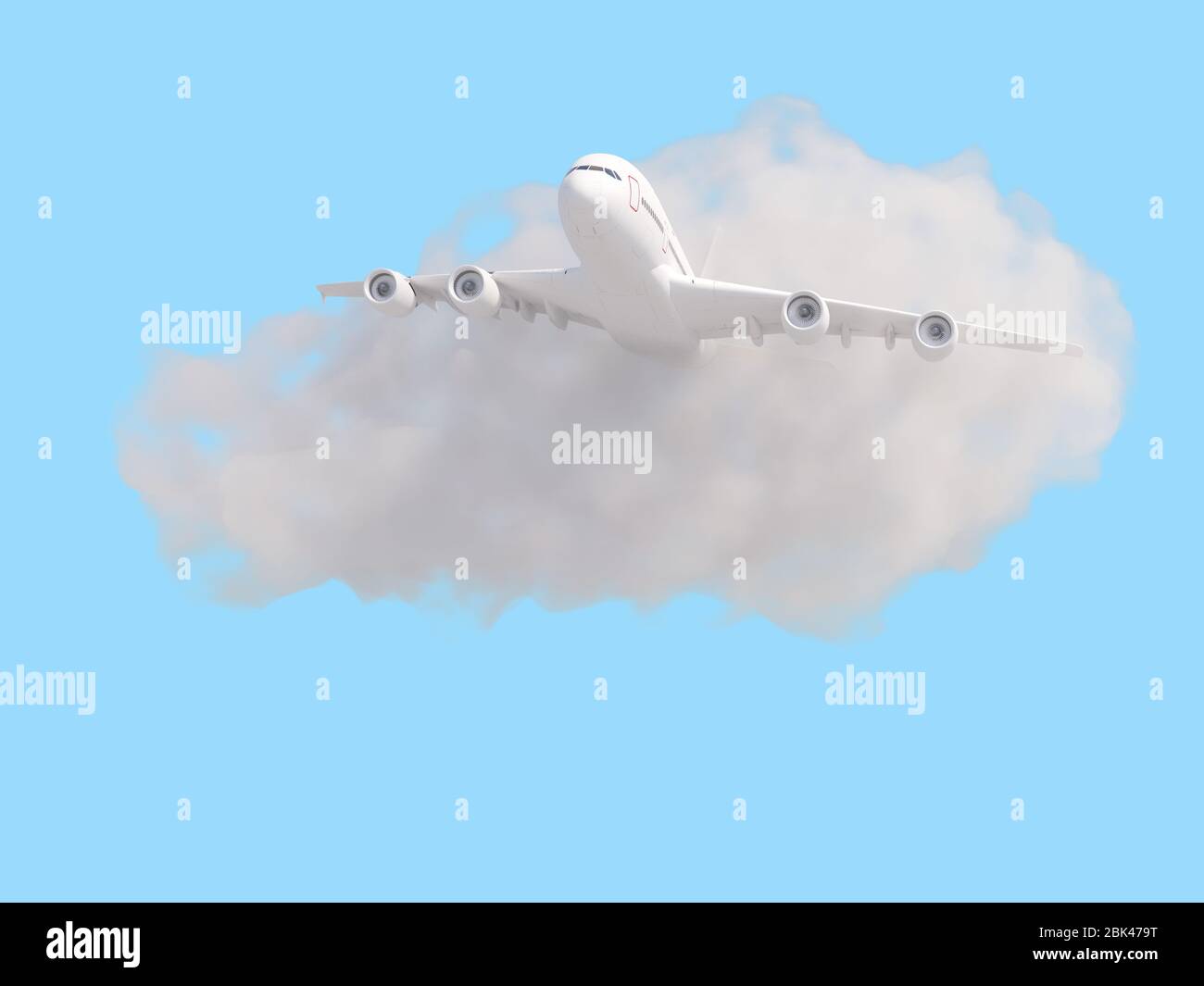 Airplane with cloud on pastel blue background. Travel concept. 3d ...