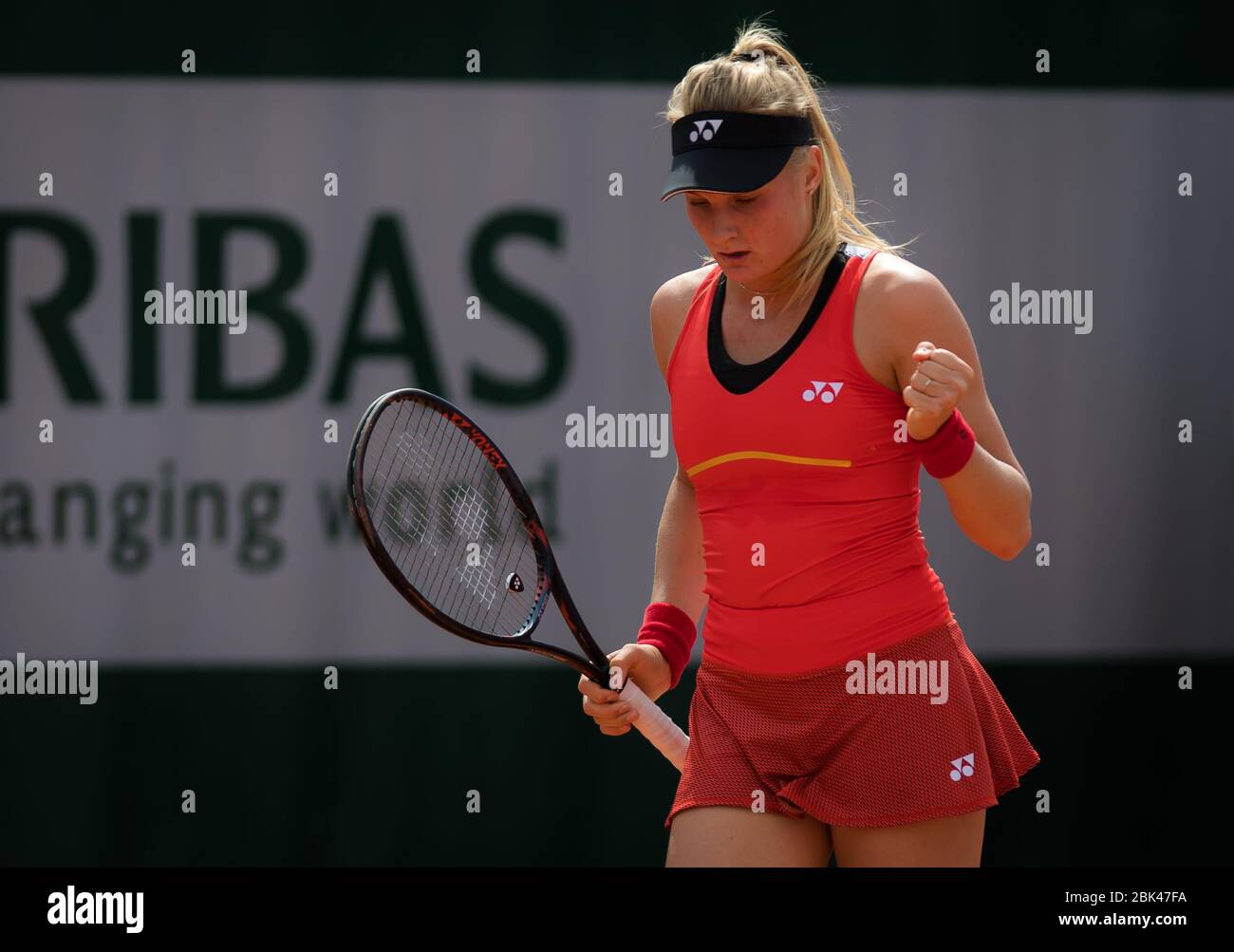 Dayana Yastremska of the Ukraine in action during her first-round match ...