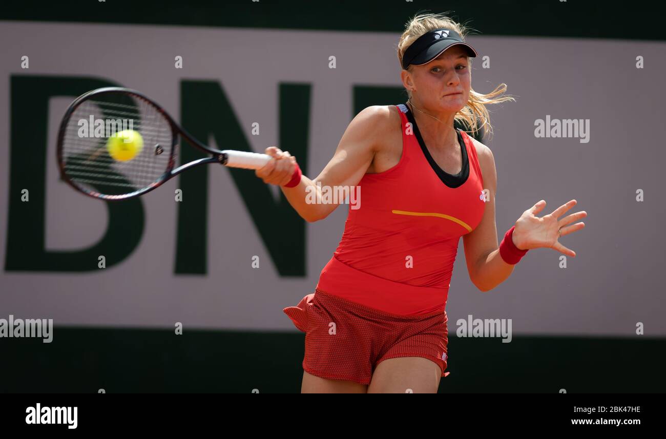 Dayana Yastremska of the Ukraine in action during her first-round match ...