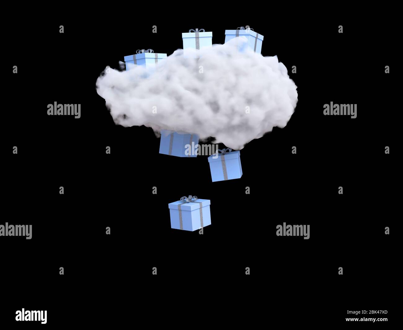 Cloud with gift box rain on black background. Creative idea. Minimal ...