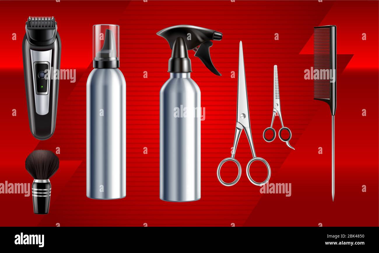 mock up illustration of barber equipment on abstract background Stock ...