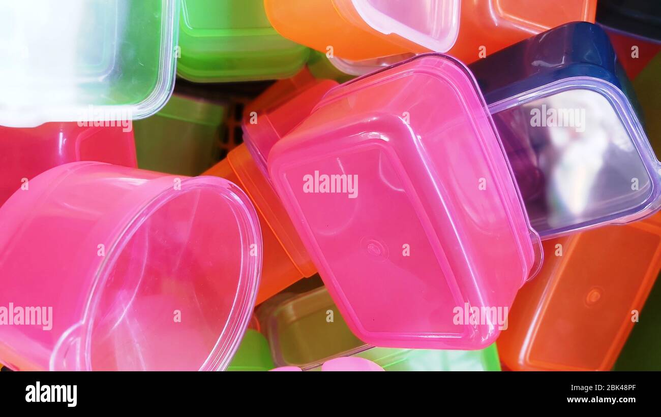 Round and rectangular plastic box Stock Photo - Alamy