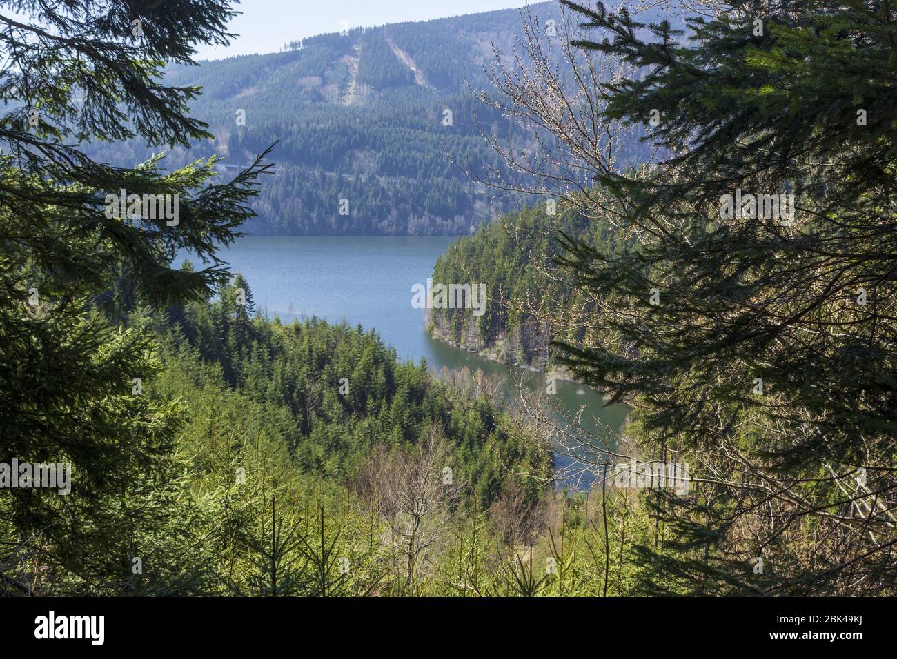 Drinking water reservoir. Sance Recice Dam in the Beskydy Mountains ...