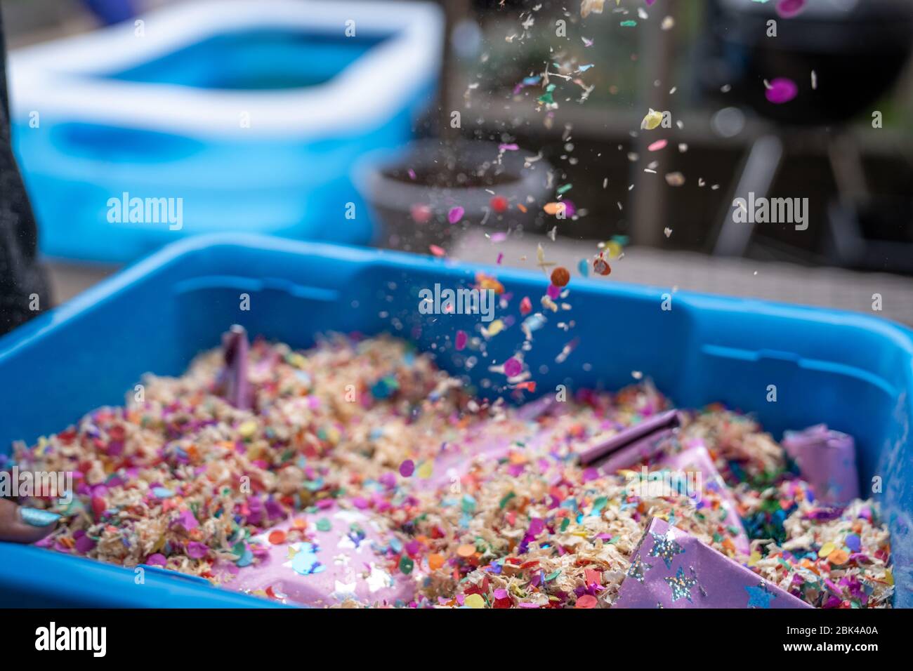 A box full of presents. Surprise present box Stock Photo - Alamy
