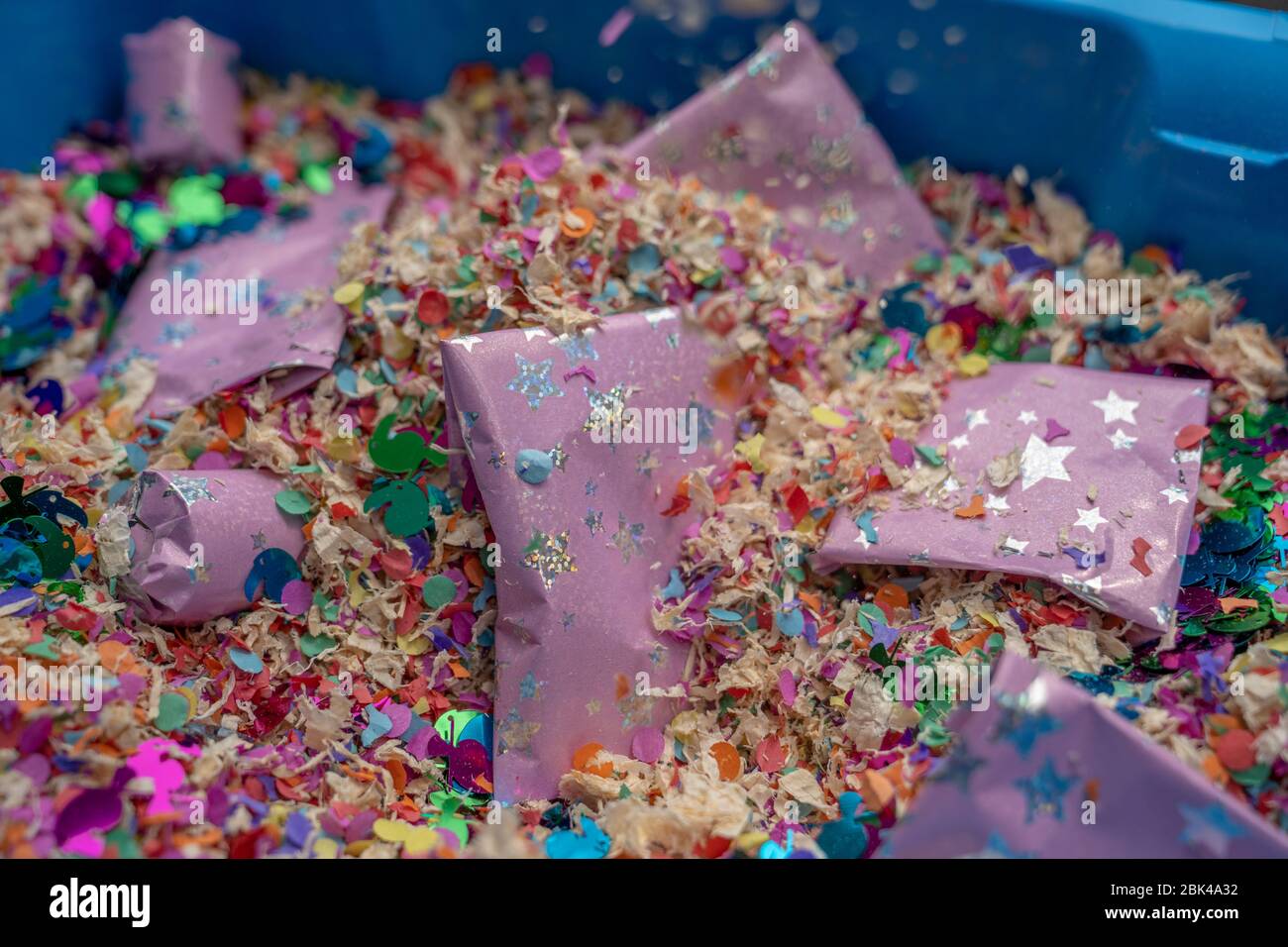 A box full of presents. Surprise present box Stock Photo - Alamy