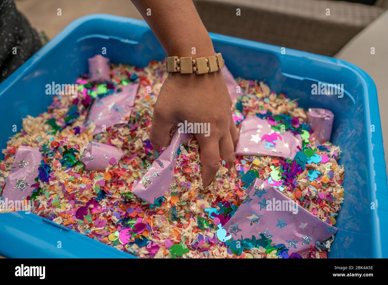A box full of presents. Surprise present box Stock Photo - Alamy