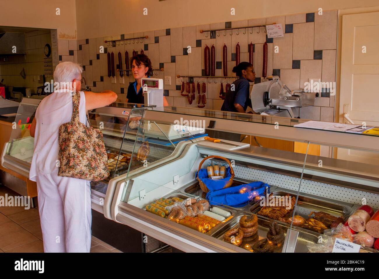 Inside a German butcher shop in downtown Swakomund, Namibia Stock Photo ...