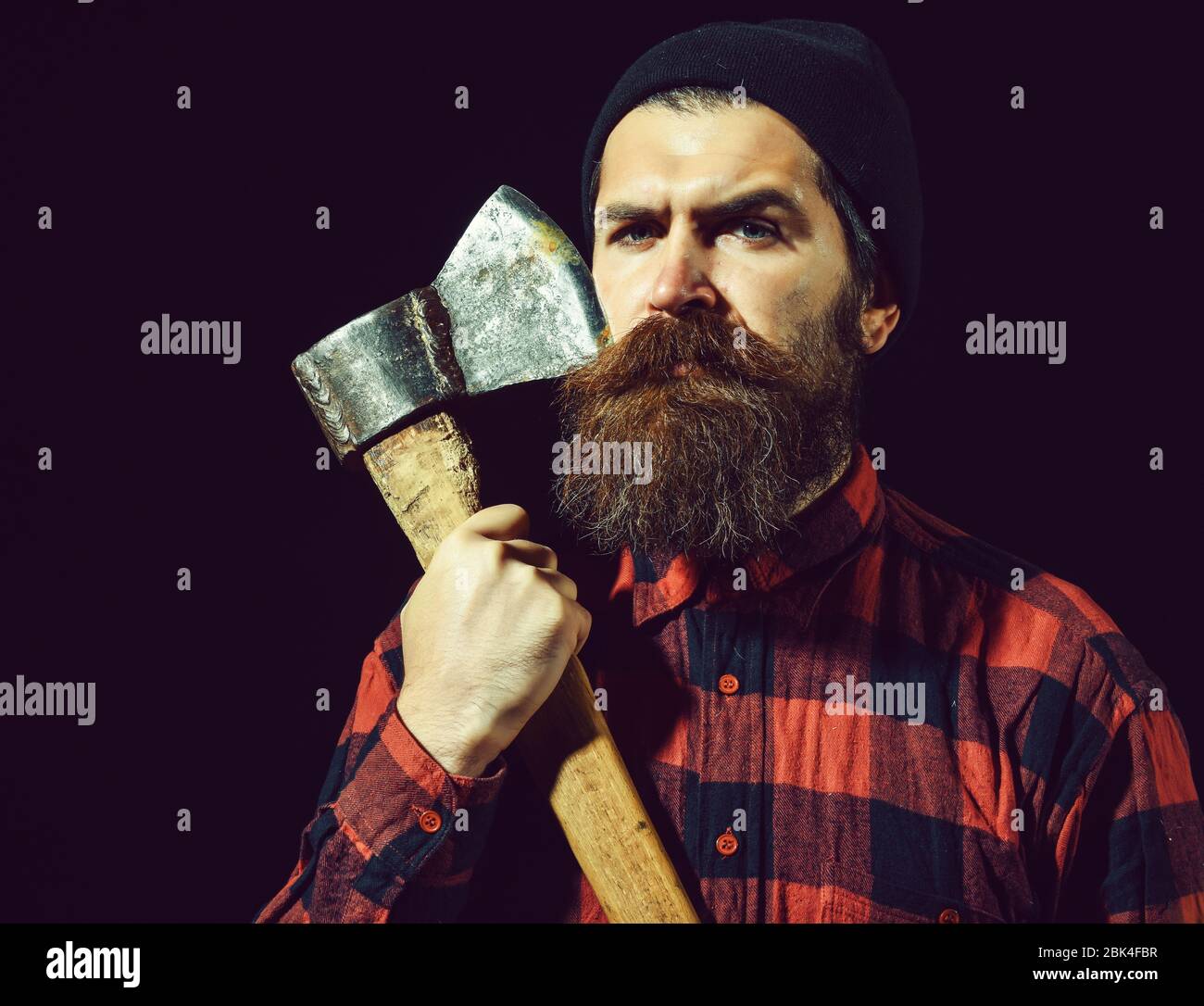 Handsome man or lumberjack, bearded hipster with beard and moustache in ...