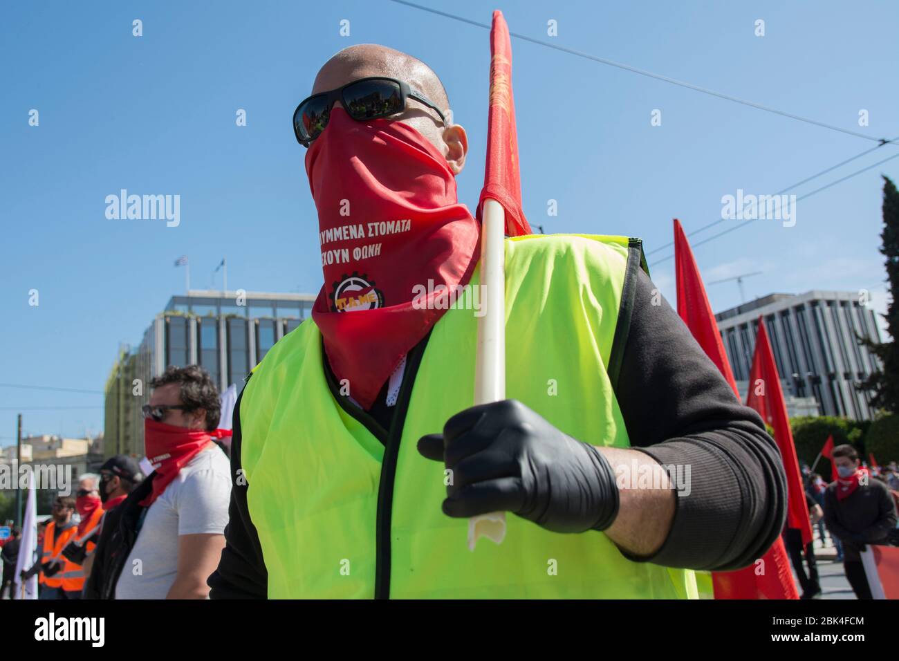 Athens, Greece. 1st May, 2020. Members of PAME the workers union ...