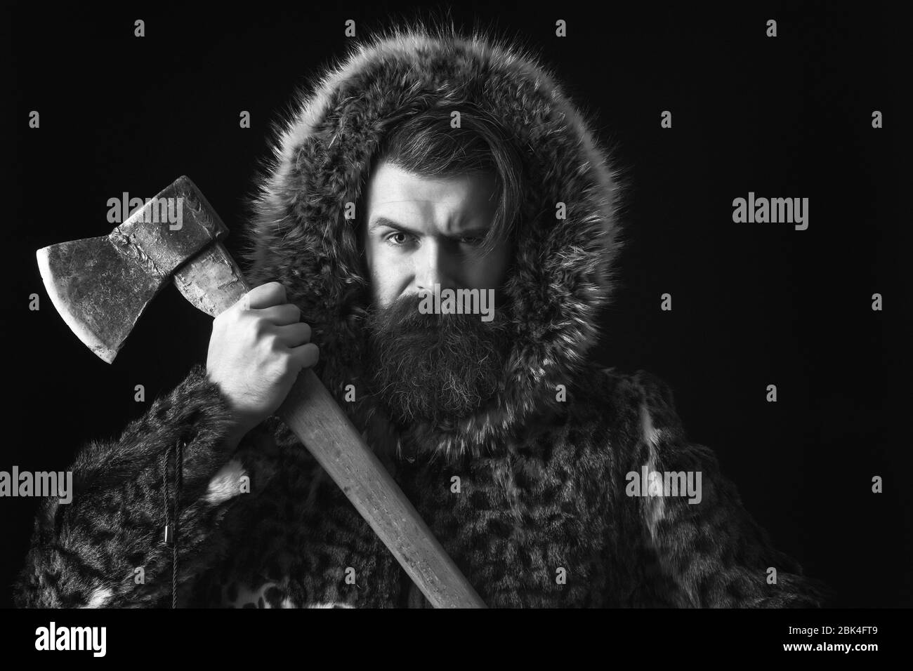 handsome bearded man or woodman guy with fashionable mustache and beard ...