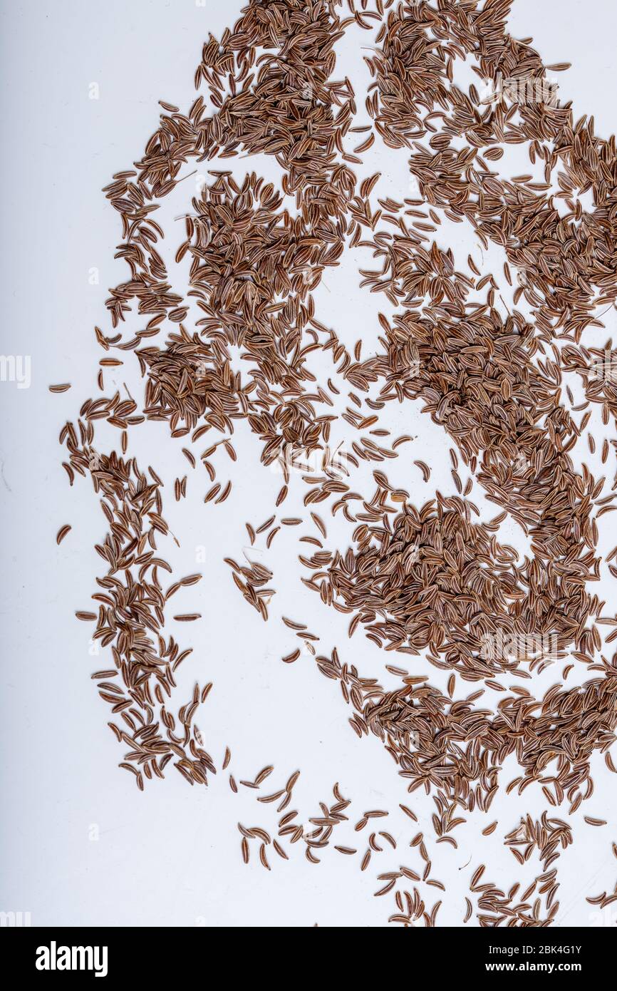 Pile of cumin seeds isolated on white background Stock Photo - Alamy