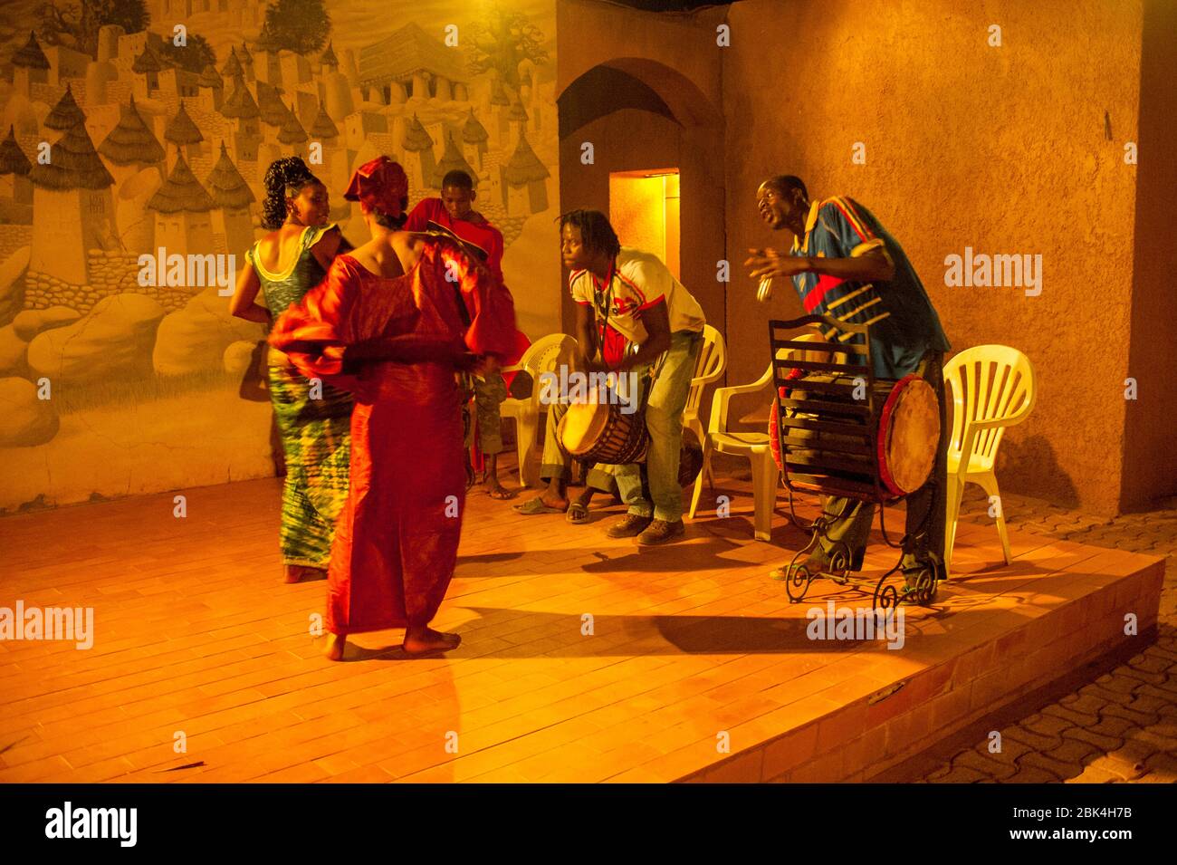 Traditional dance performance at night in Mopti in Mali, West Africa ...