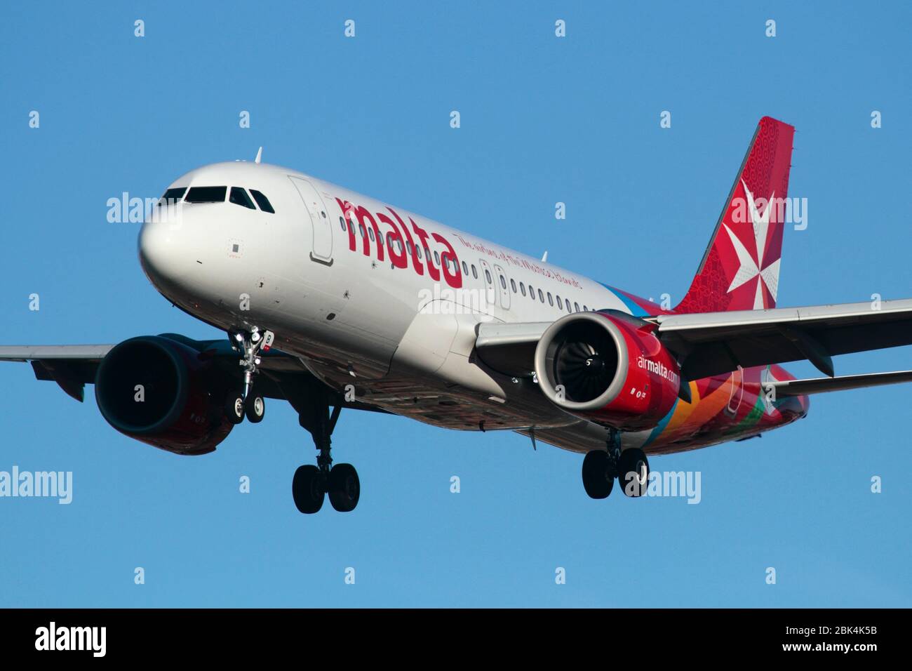 Air Malta Airbus A320neo passenger jet aircraft in flight on approach ...