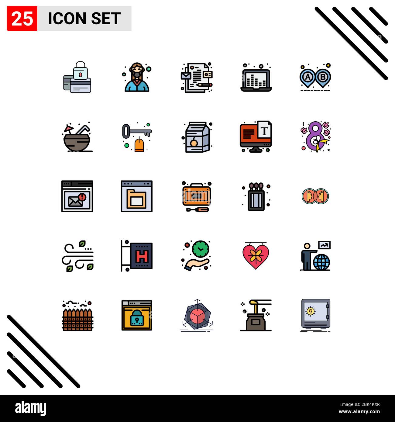 Set of 25 Modern UI Icons Symbols Signs for sound waves, sound bars ...