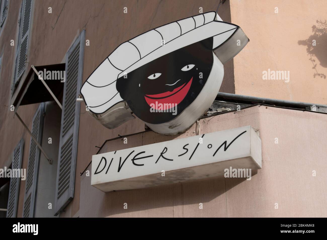 Italian cafe shop sign Italy. Negative ethnic racial stereotype modern ...