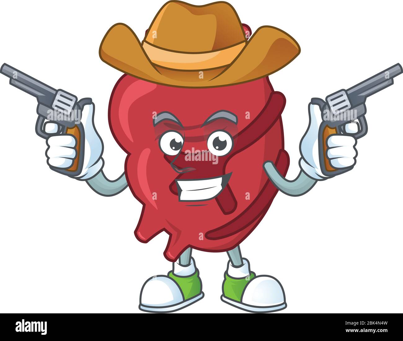 A cowboy cartoon character of heart holding guns. Vector illustration ...