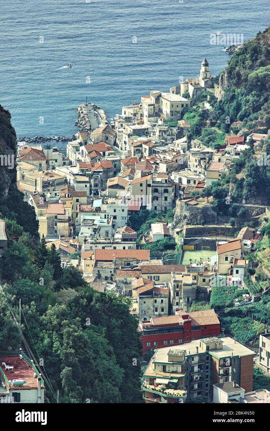 high view Amalfi village and sea from Pontone hill village on Amalfi ...